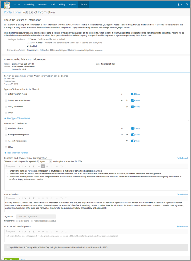 What's New: Release of Information Form